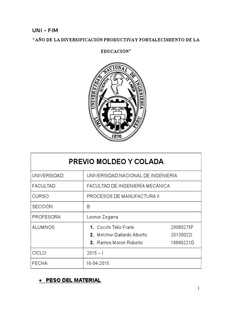 Previo Moldeo Colada | PDF