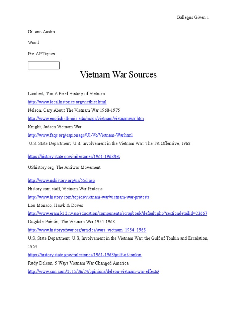 Vietnam War Research Sources List | PDF