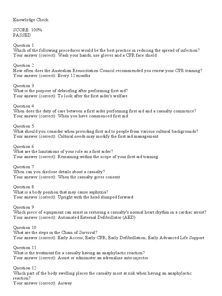 ST John First Aid Course Questions & Answers | PDF | First Aid ...