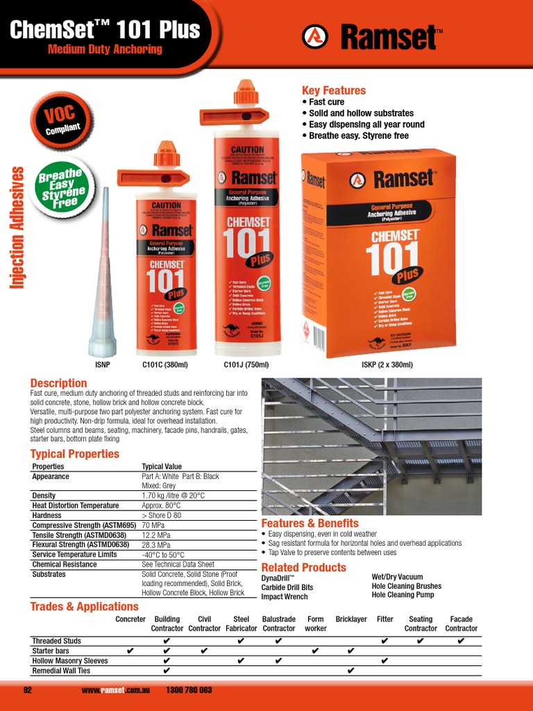 Chemical Anchoring ChemSet 101plus Catalogue Page | PDF | Brick | Concrete