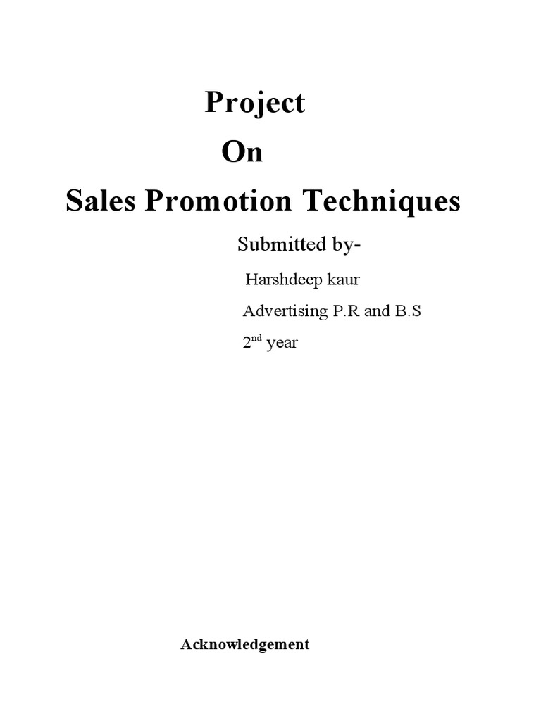 Project: On Sales Promotion Techniques | PDF | Unilever | Sales