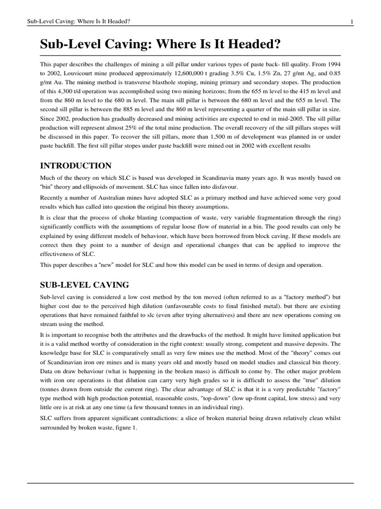 Sub-Level Caving: Where Is It Headed? | PDF | Iron Ore | Mining