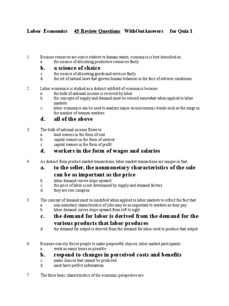 Labor Economics Review Questions | PDF | Labour Economics | Supply And ...