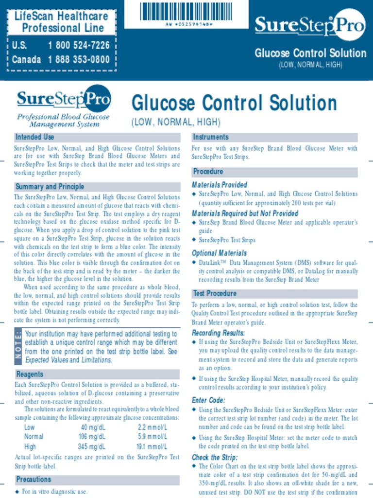 Glucose Control Solution: Lifescan Healthcare Professional Line | PDF ...