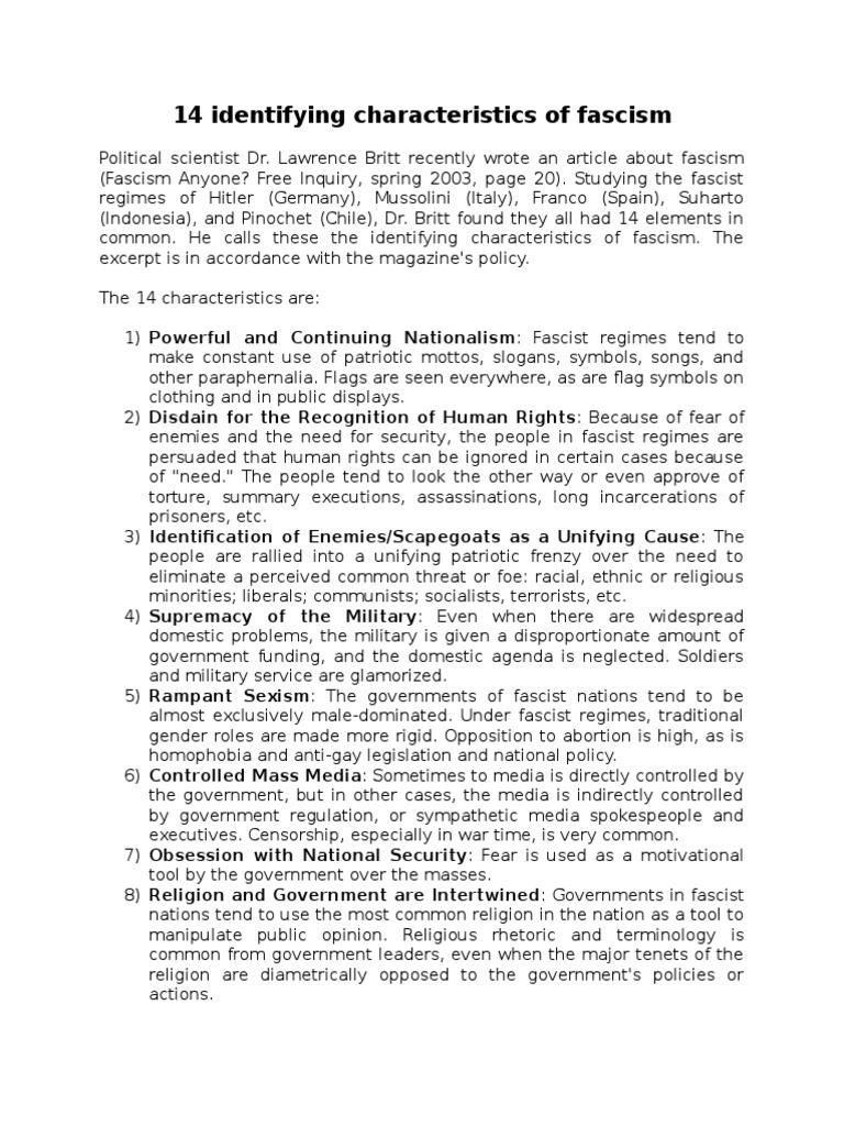 14 Key Characteristics of Fascism | PDF | Kingdom Of Italy | Fascism