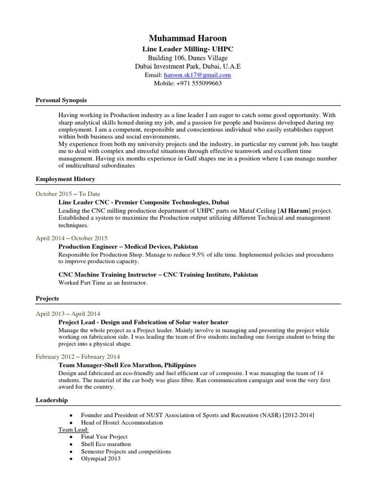 A Comprehensive Resume for a Production Line Leader Seeking New ...