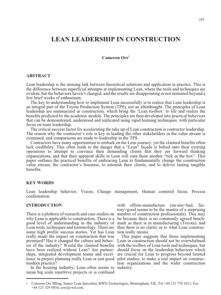 Lean Leadership in Construction | PDF | Lean Manufacturing | Leadership