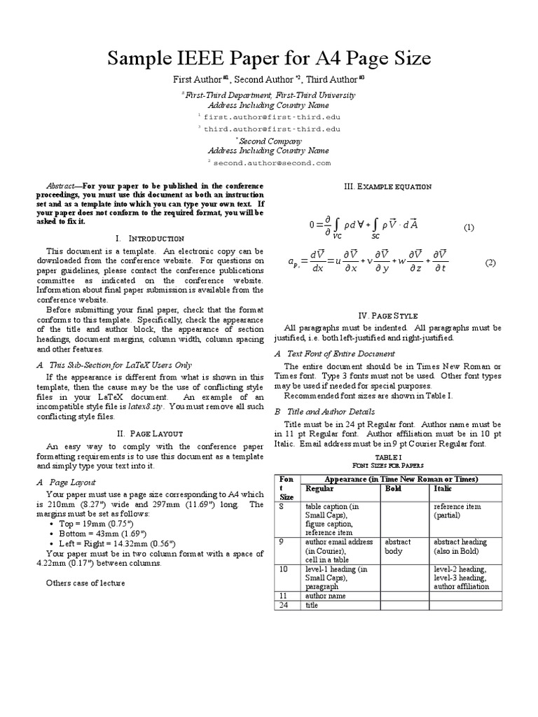 Sample IEEE Paper For A4 Page Size: First Author, Second Author, Third ...