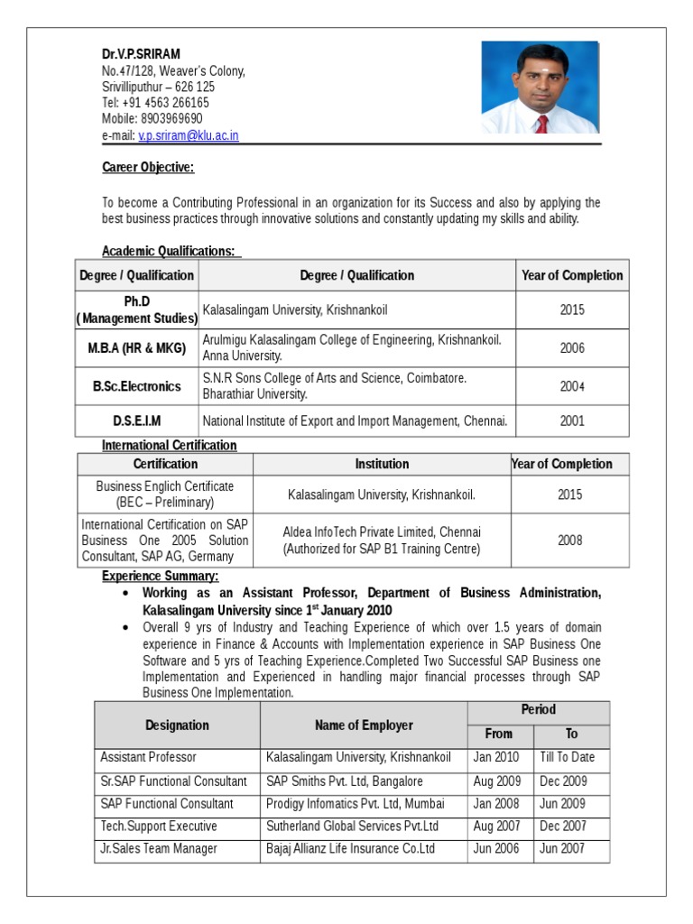 DR - Sriram - Resume | PDF | Enterprise Resource Planning | Sap Se