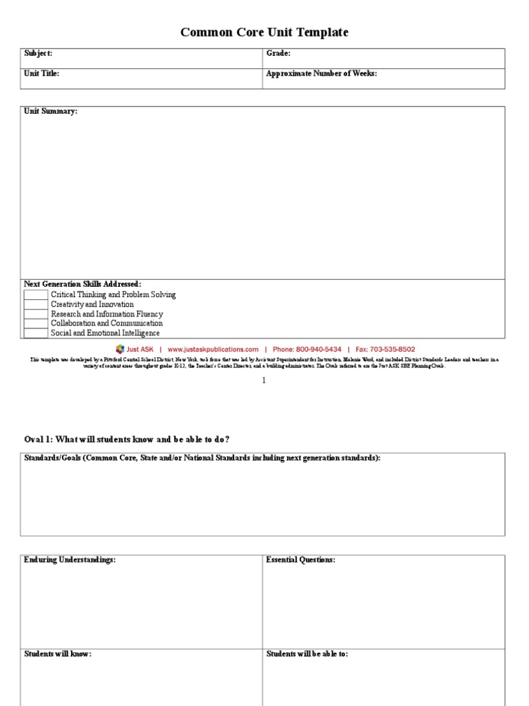 Common Core Unit Planning Template | PDF | Self-Improvement