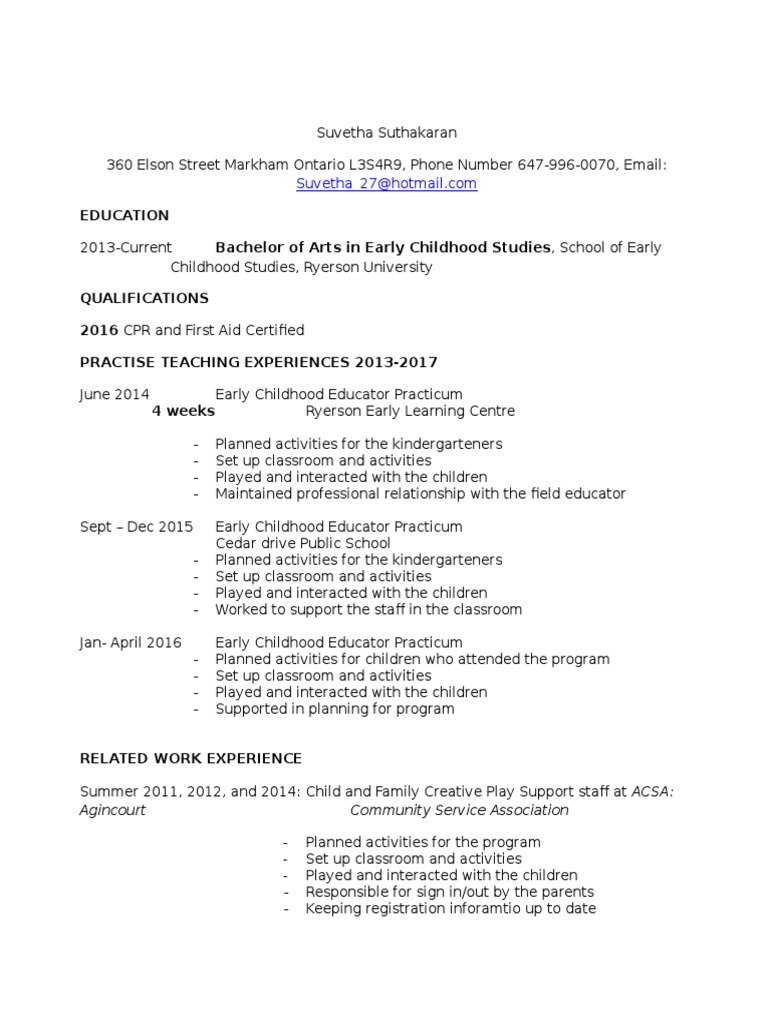 Early Childhood Educator Resume | PDF | Social Science