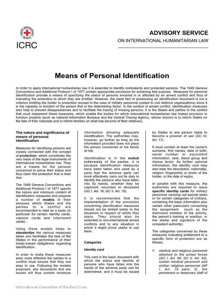 Personal Identification in Humanitarian Law | PDF | Identity Document ...