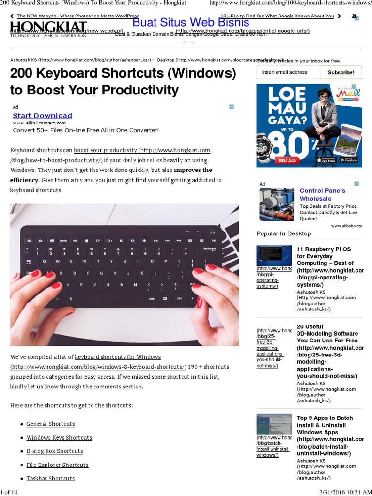 Eyboard Shortcuts200 Keyboard Shortcuts (Windows) | PDF | Computer ...