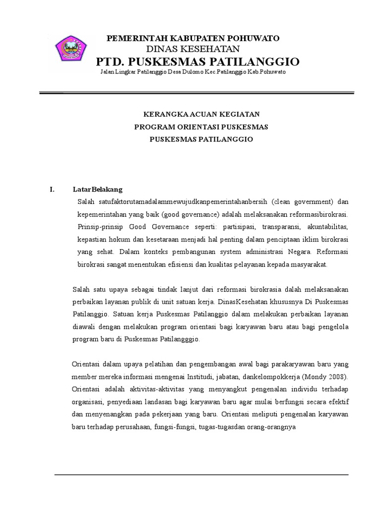 Kak Program Orientasi Puskesmas | PDF