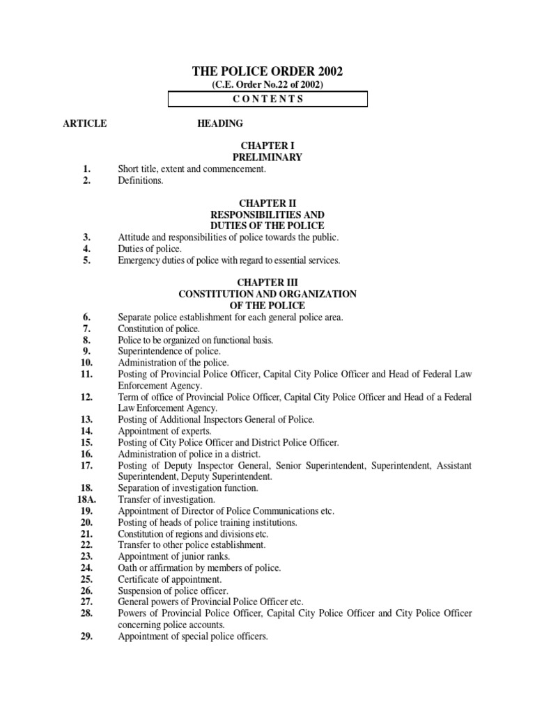 Police Order 2002: Structure & Duties | PDF | Police Officer | Police