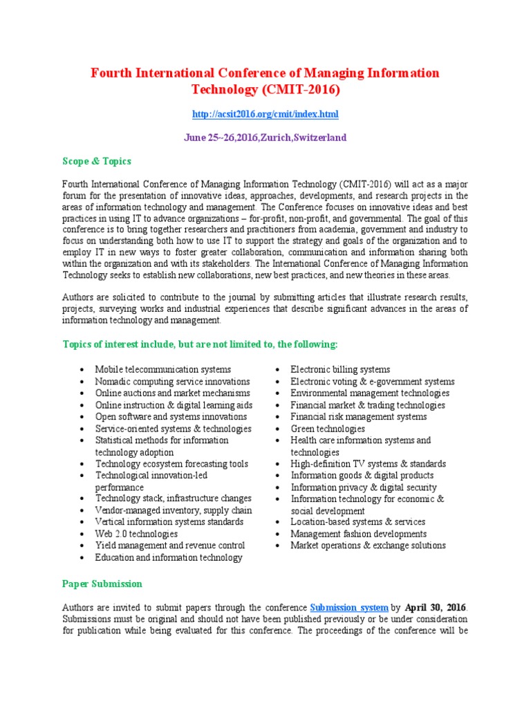 CMIT 2016: Managing Information Technology Conference | PDF ...