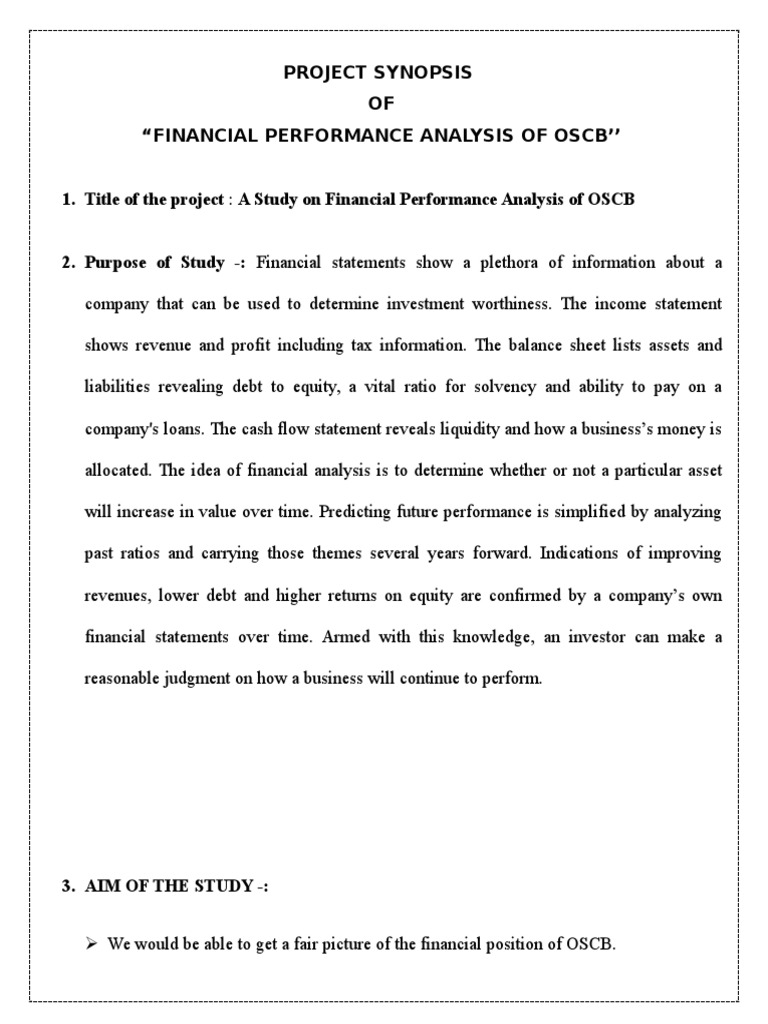 Project Synopsis Of"financial Performance Analysis | PDF | Equity ...