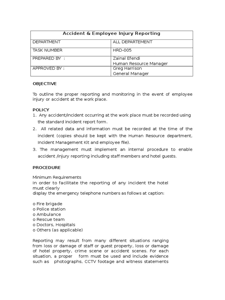 Employee Injury Reporting Procedures | PDF