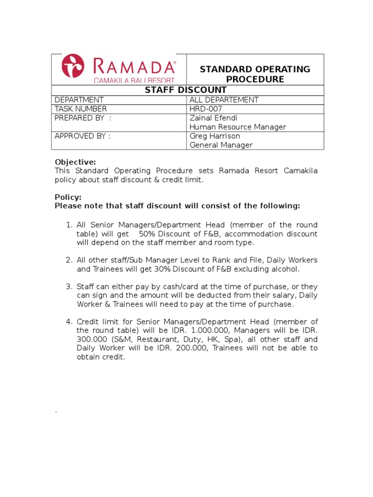 Staff Discount Policy Overview | PDF