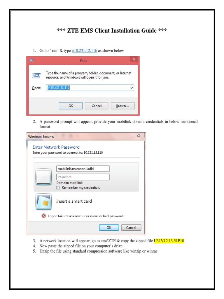 ZTE EMS Client Installation Guide PDF | PDF | Zip (File Format) | Installation (Computer Programs)