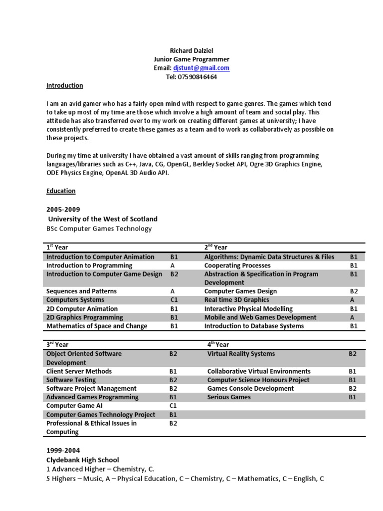 Curriculum Vitae | PDF | Games & Activities