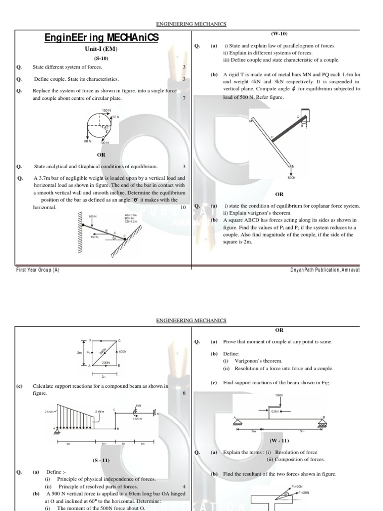 Engineering Mechanics QUESTION PAPERS | PDF | Force | Friction
