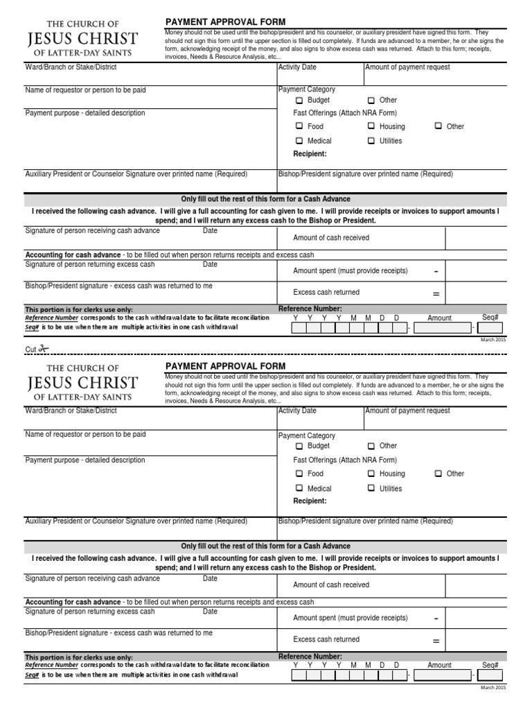LDS Payment Approval and Reimbursement Form | PDF | Law