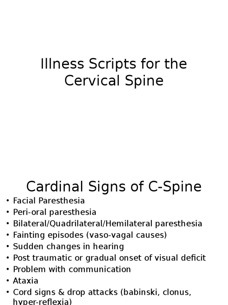 Illness Script For The Cervical Spine From NAIOT Manual | PDF | Vertigo ...