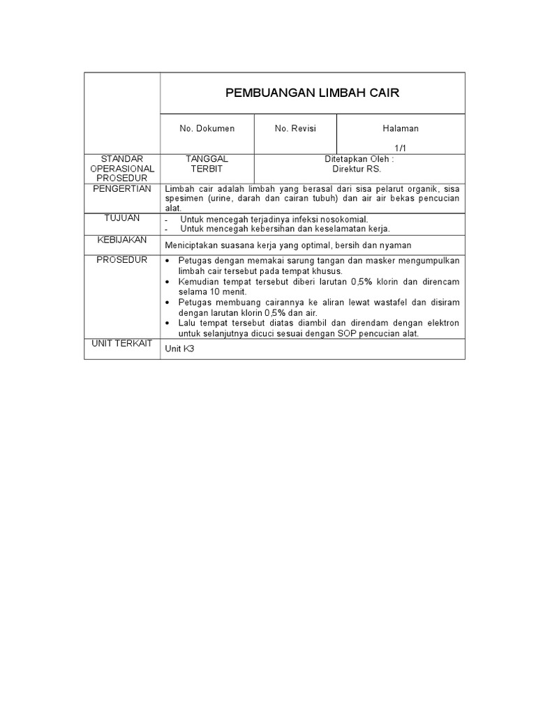 Sop PEMBUANGAN LIMBAH CAIR | PDF | Sains & Matematika | Teknologi & Rekayasa