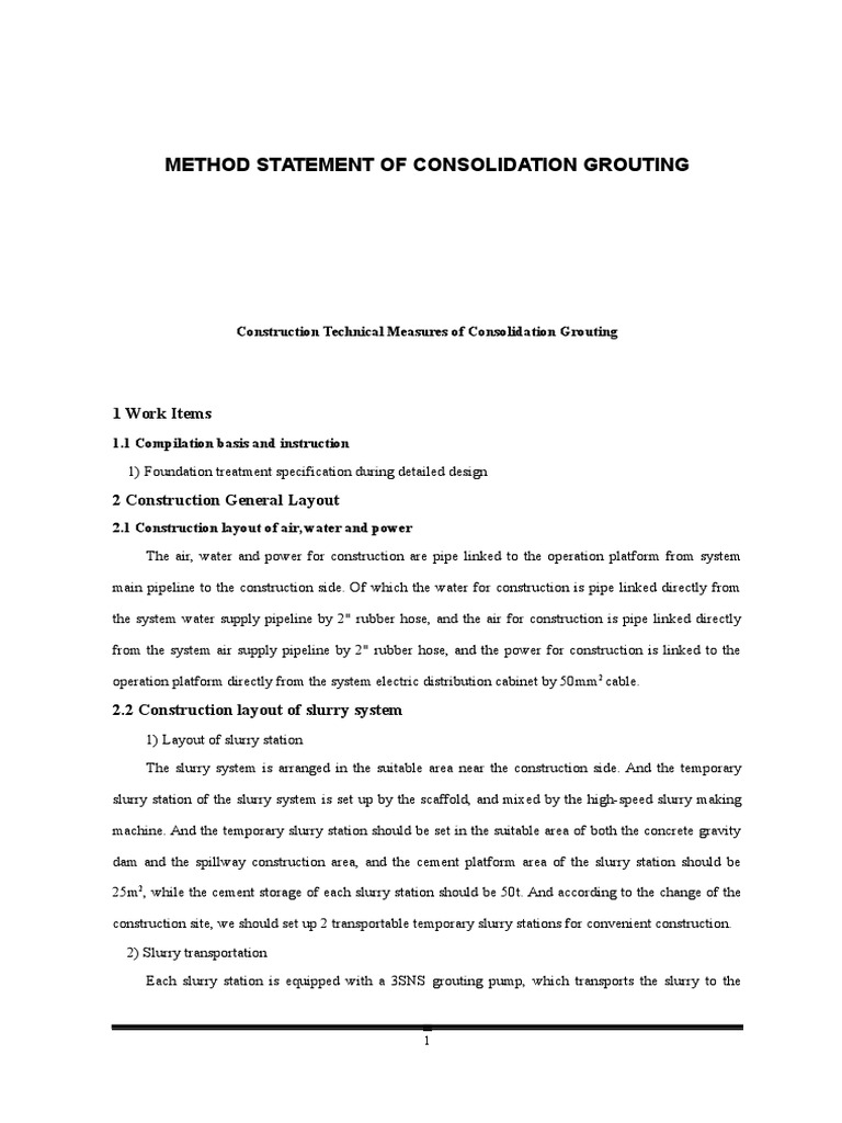Method Statement of Consolidation Grouting_V0 | Concrete | Safety | Free 30-day Trial | Scribd