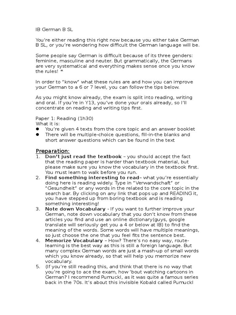 Ib German B SL Article | PDF | Grammatical Gender | German Language