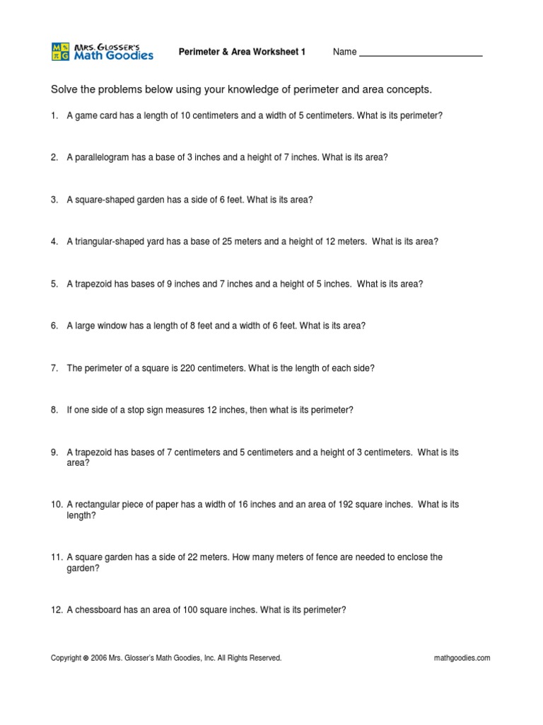 Area And Perimeter Word Problem PDF