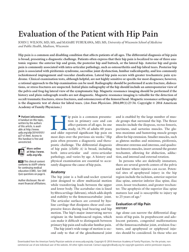 Evaluation of The Patient With Hip Pain | PDF | Anatomical Terms Of ...