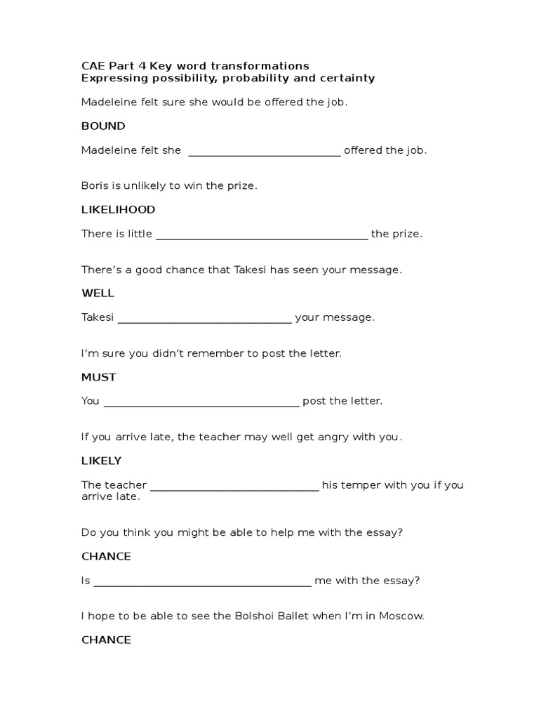 Cae Keyword Transformations Expressing Possibility Probability and Certainty | PDF