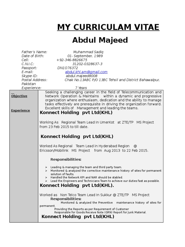 Abdul Majeed Resume | Download Free PDF | Electric Generator | Power Station