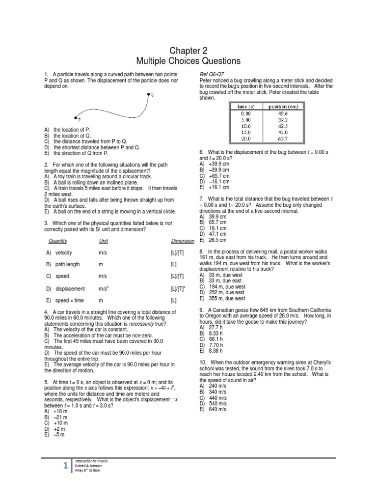 Ch02 Questions | PDF | Acceleration | Velocity