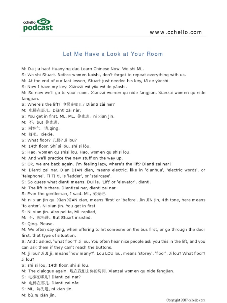 Learn Chinese: Room Dialogue Practice | PDF | Classical Chinese ...