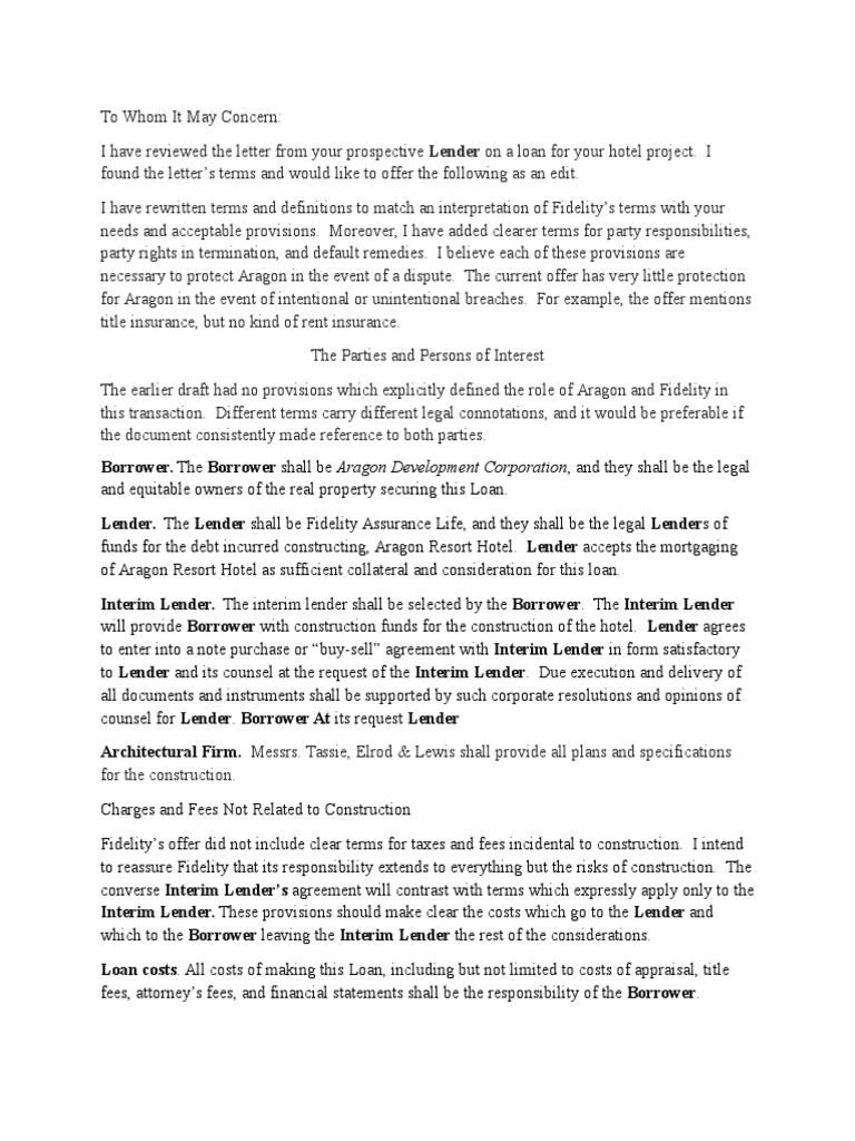 RPP Commitment Letter | PDF | Interest | Loans