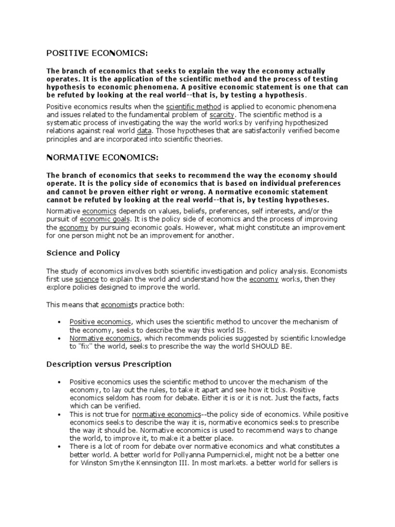Positive and Normative Economics | PDF | Economics | Normative