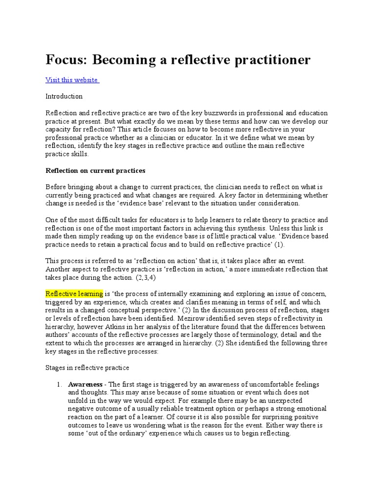 Reflective Practice in Education | PDF | Reflective Practice | Critical ...