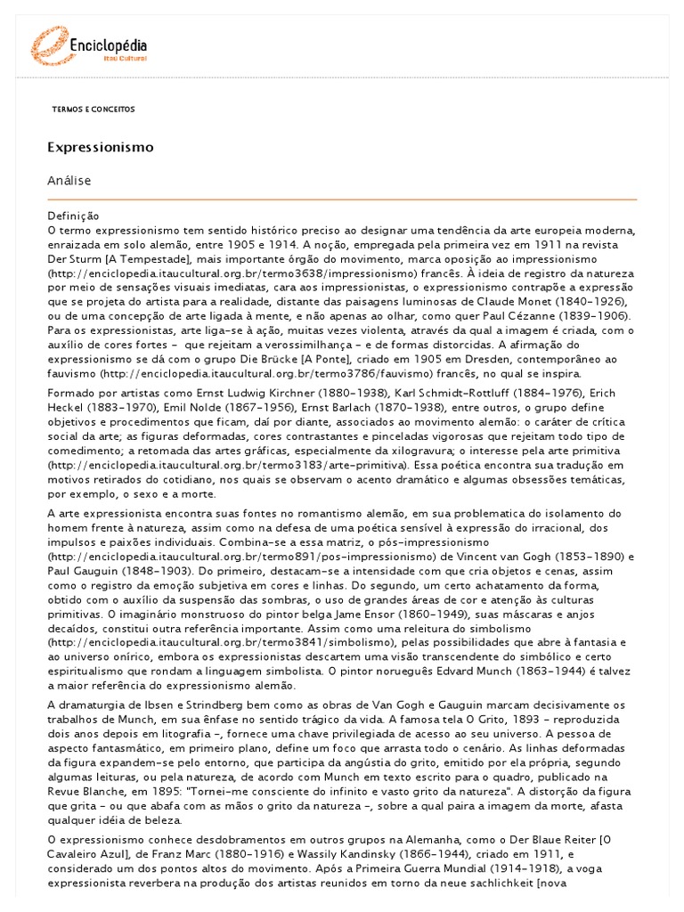 Expressionismo - Enciclopédia Itaú Cultural | PDF | Expressionismo ...
