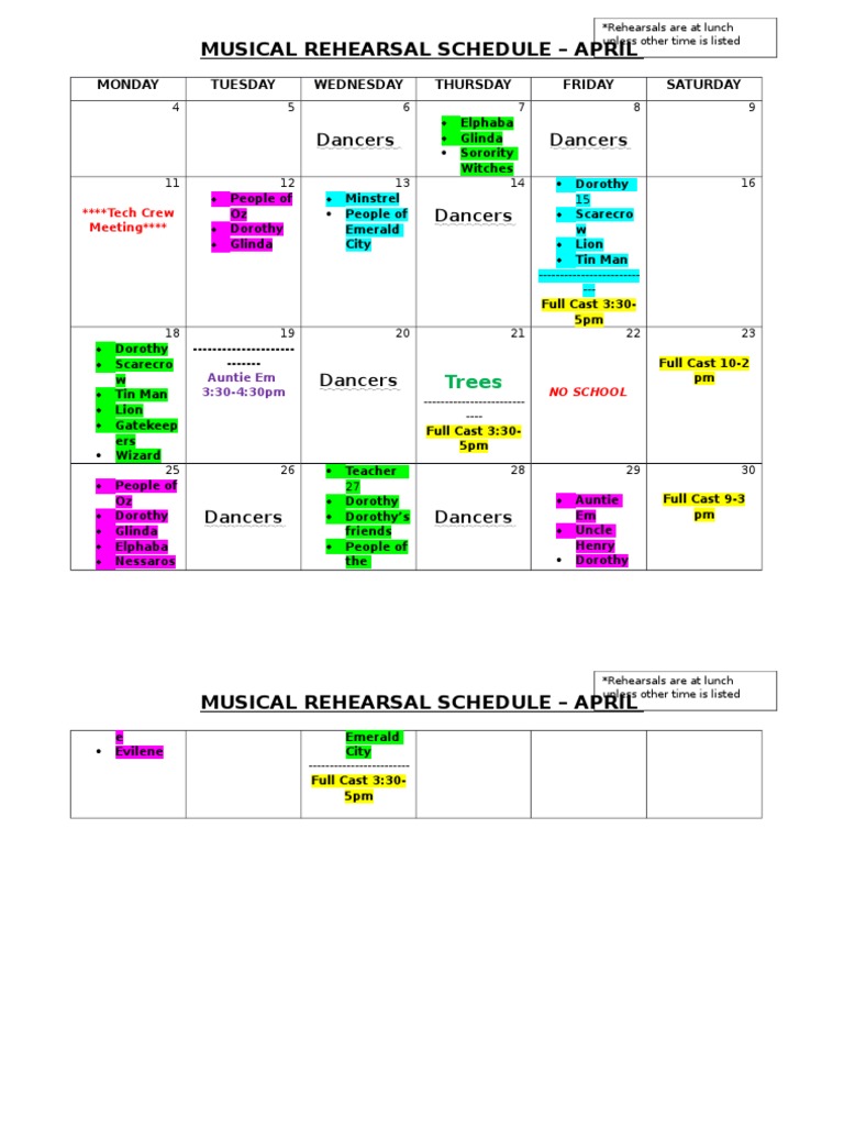 April Musical Rehearsal Schedule | PDF