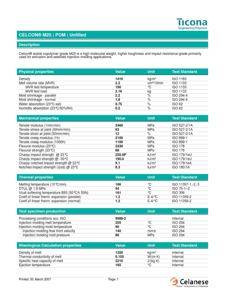 Celcon M25 | PDF | Extrusion | Strength Of Materials
