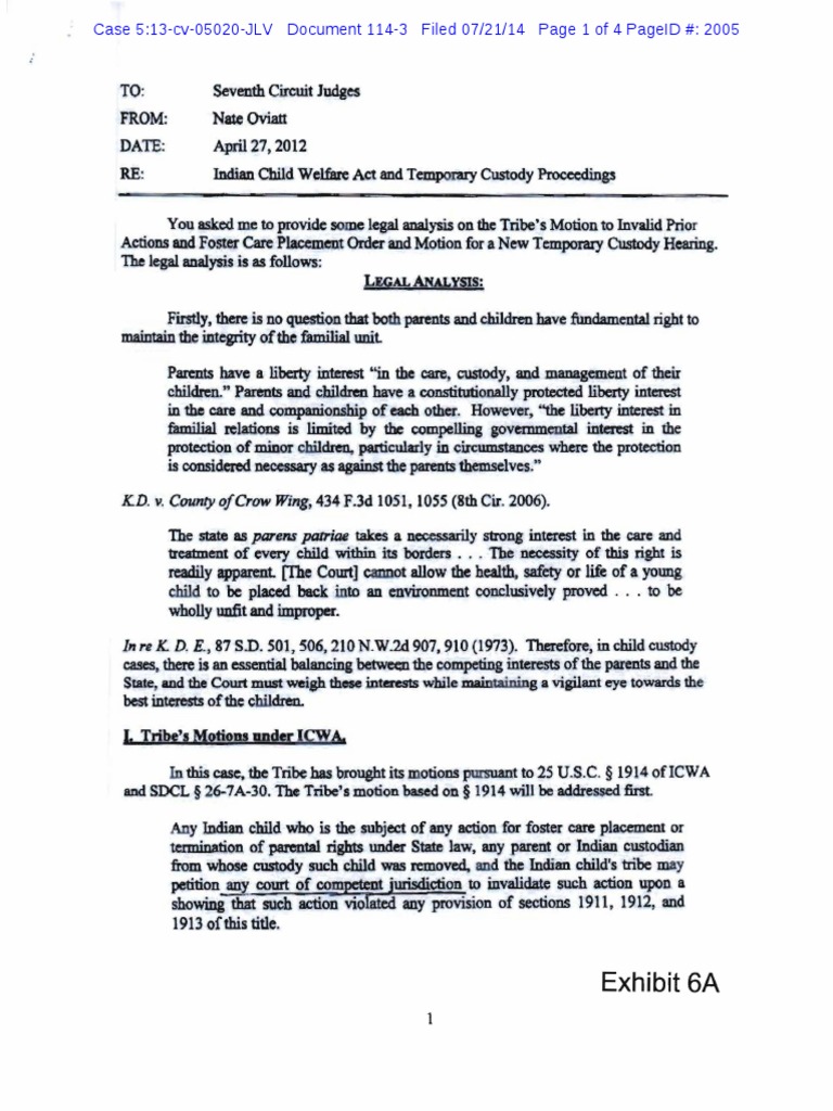 Indian Child Welfare Act Memorandum To Judges in South Dakota's Seventh ...
