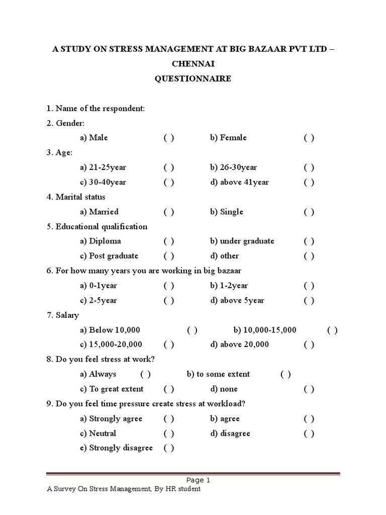 New Questionnaire | PDF | Stress Management | Employment
