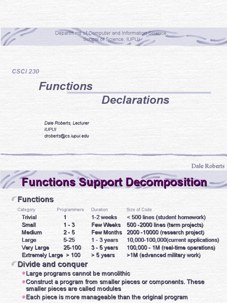 Functions Support Program Decomposition in CSCI 230 | PDF | Subroutine | Parameter (Computer ...