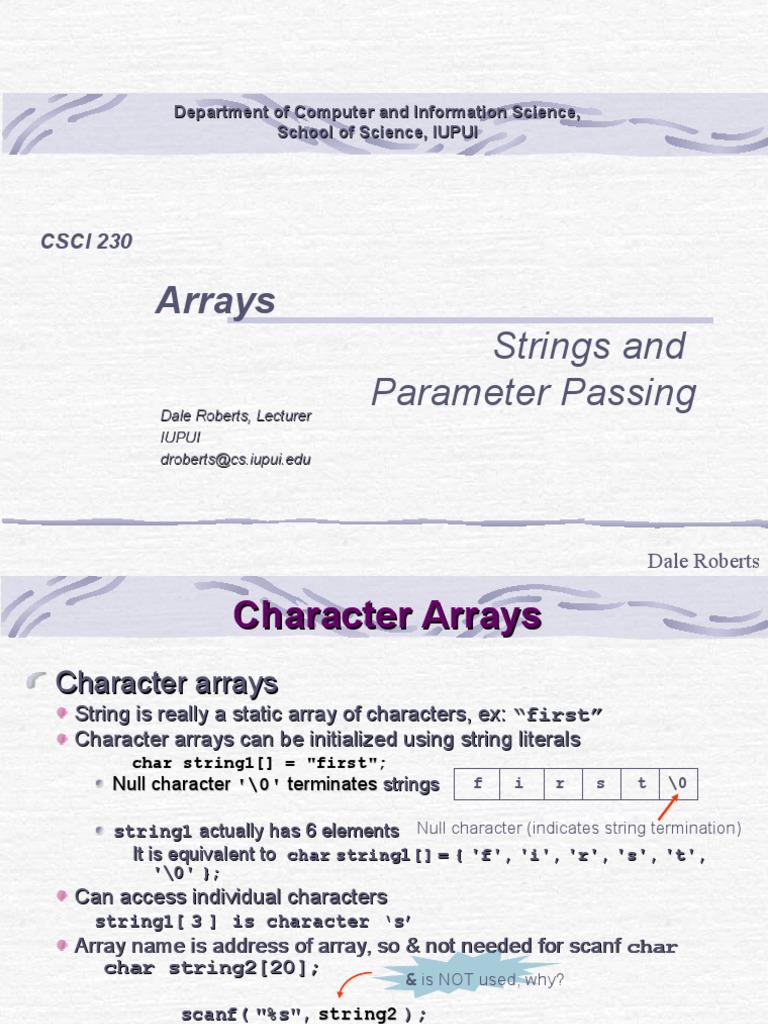 Arrays Strings And Parameter Passing Pdf Array Data Structure 