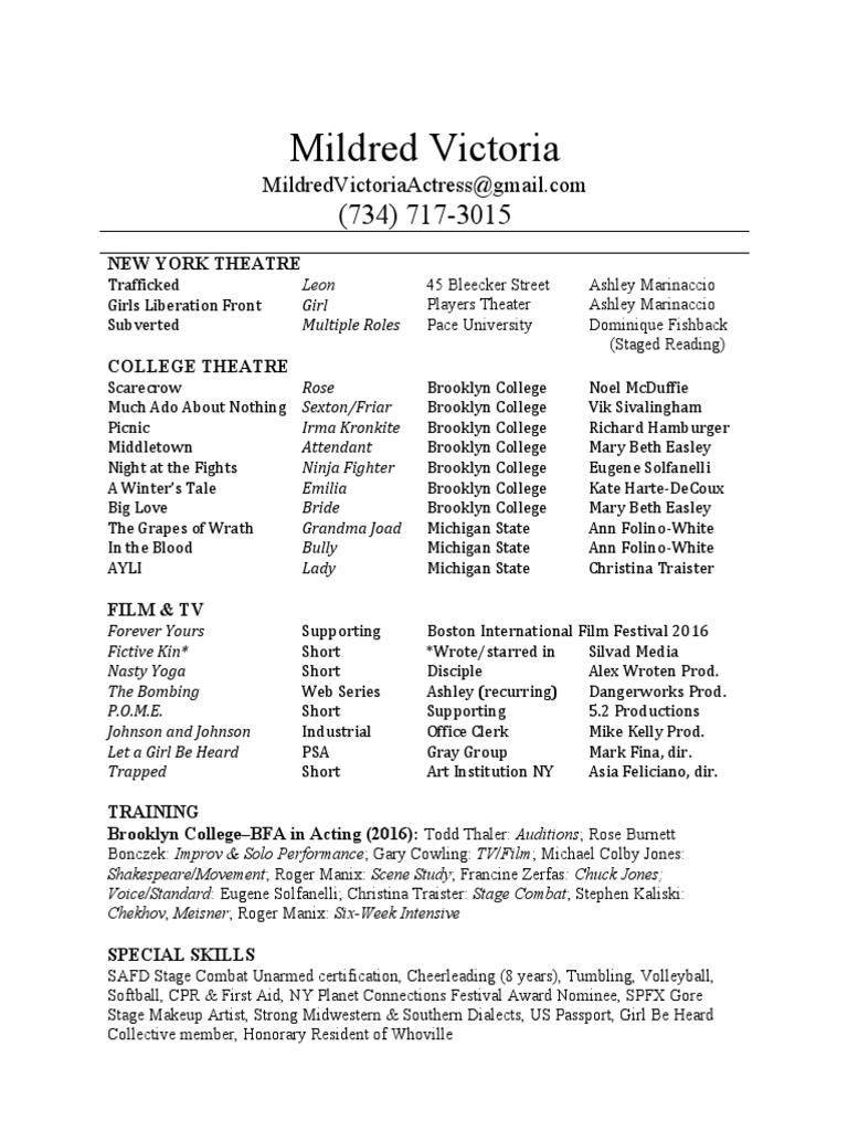Victoria Mildred Resume | PDF | Art | Mystery, Thriller & Crime Fiction