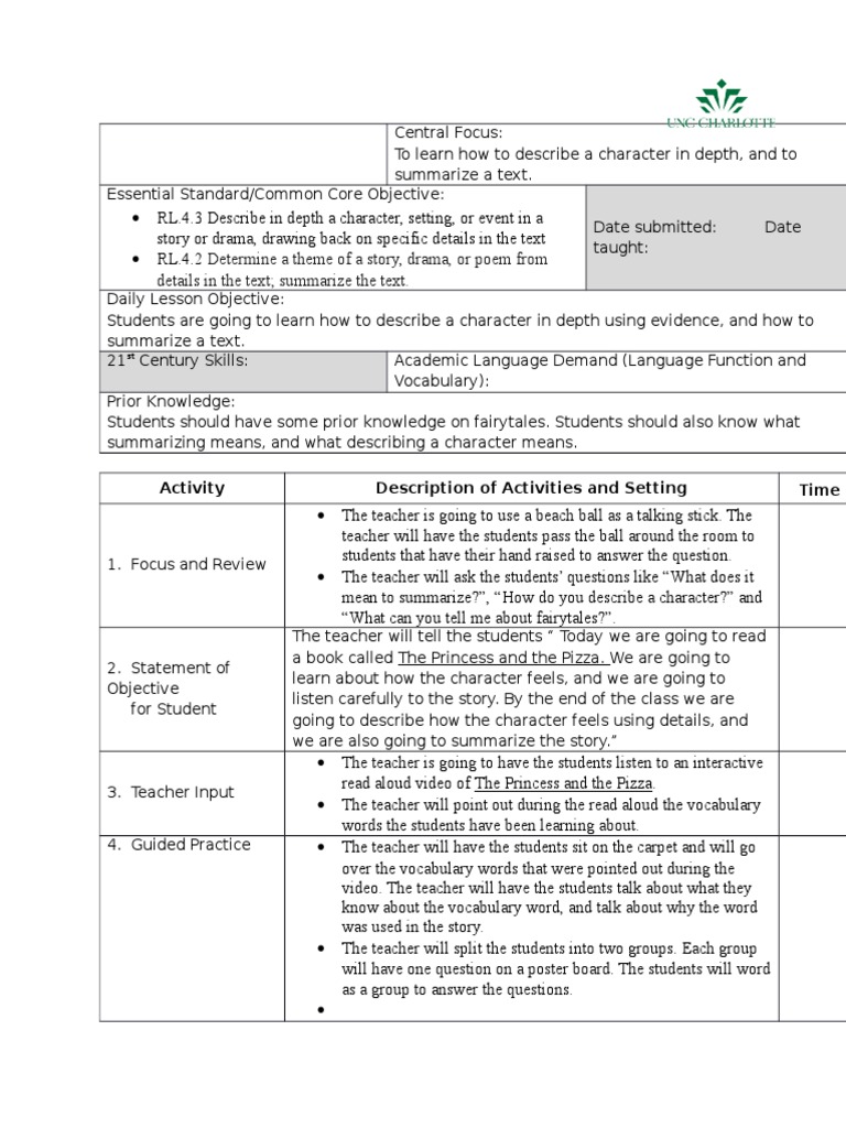 Character Analysis in Princess Pizza | PDF | Vocabulary | Common Core ...