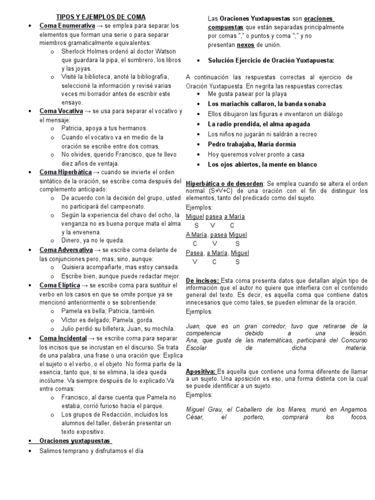 Tipos de Comas y Ejemplos Prácticos | PDF | Oración (Lingüística ...